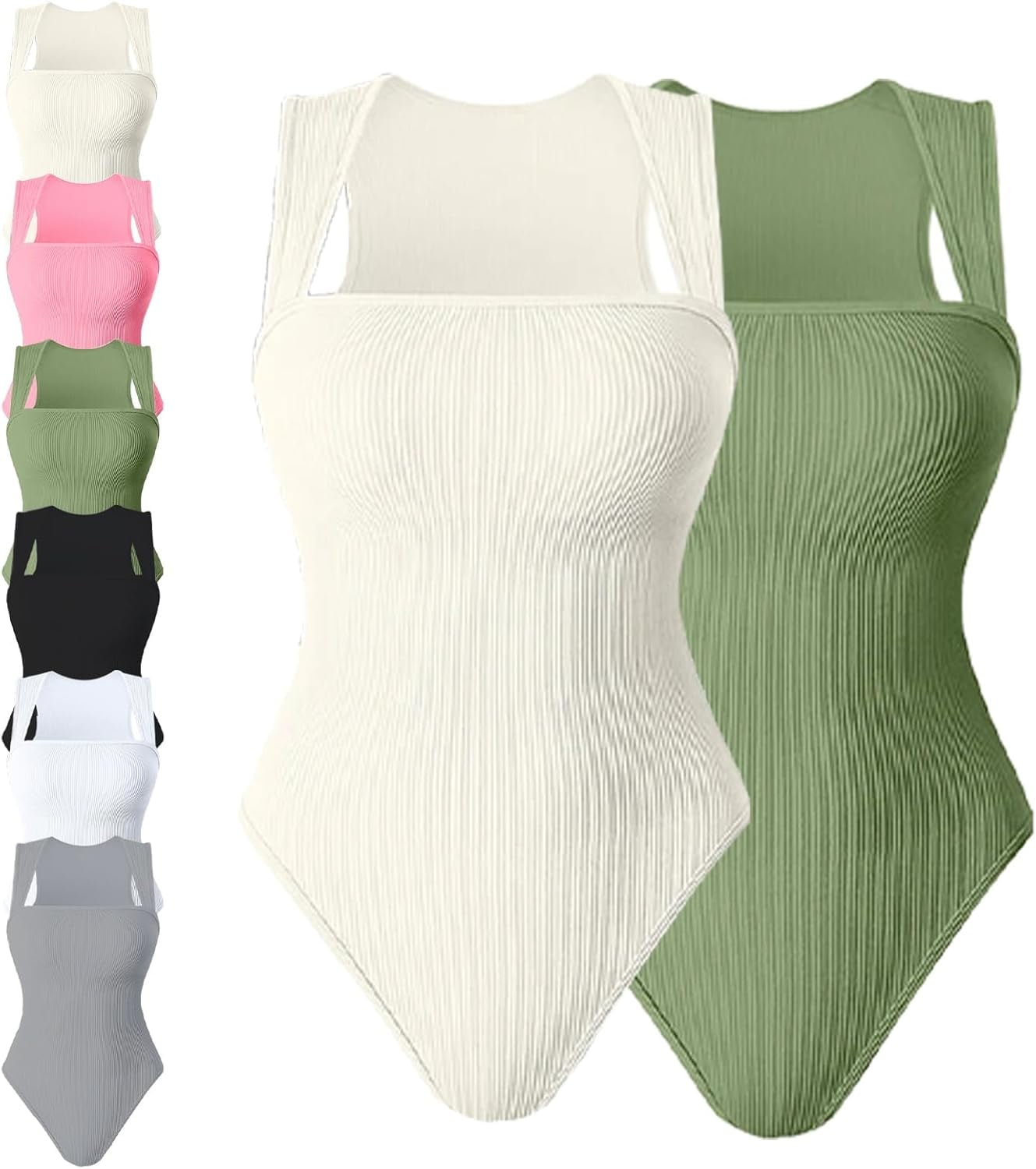 Commence Bodysuit,Square Neck Sleeveless Tummy Control Tank Tops ...