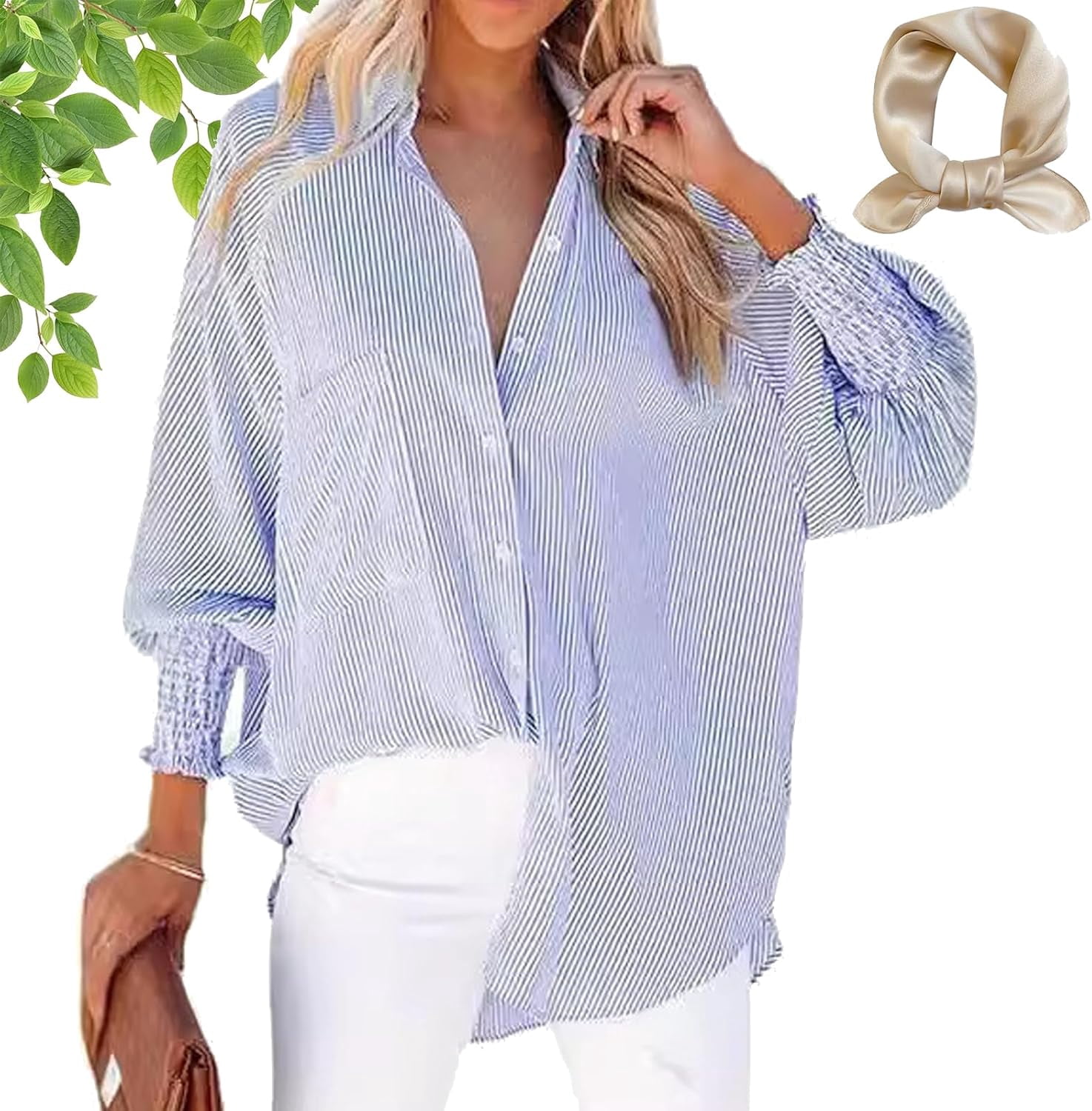 Commencu Shirt, Elvessa Ethereal Stripe Blouse with Pockets - Womens ...
