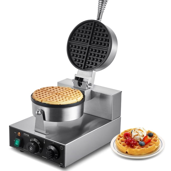 Commercial 1230W Round Waffle Maker Non Stick Stainless Steel Belgian ...