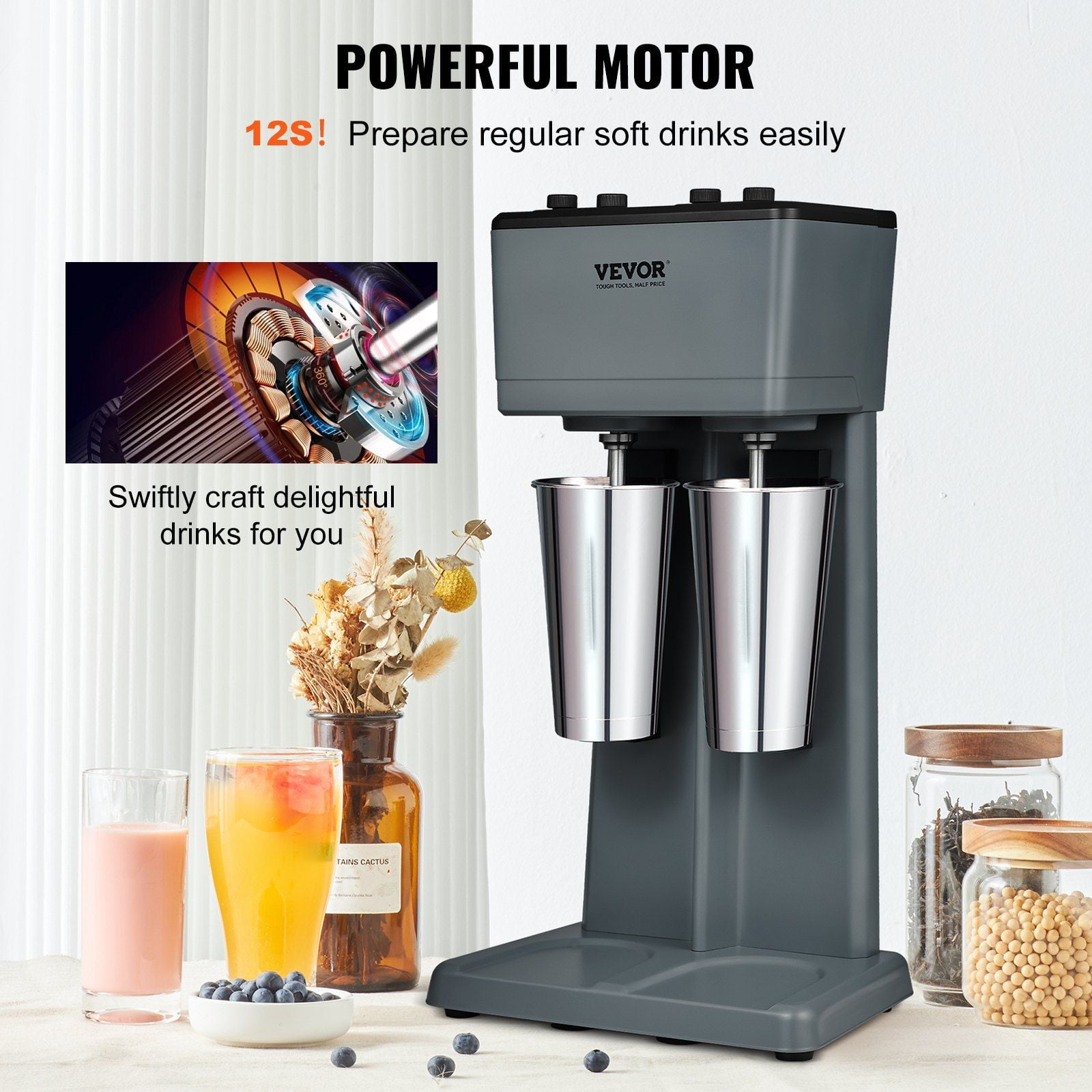 Commercial 2-Head Milkshake Blender Machine, 750W Total Power (375Wx2 ...