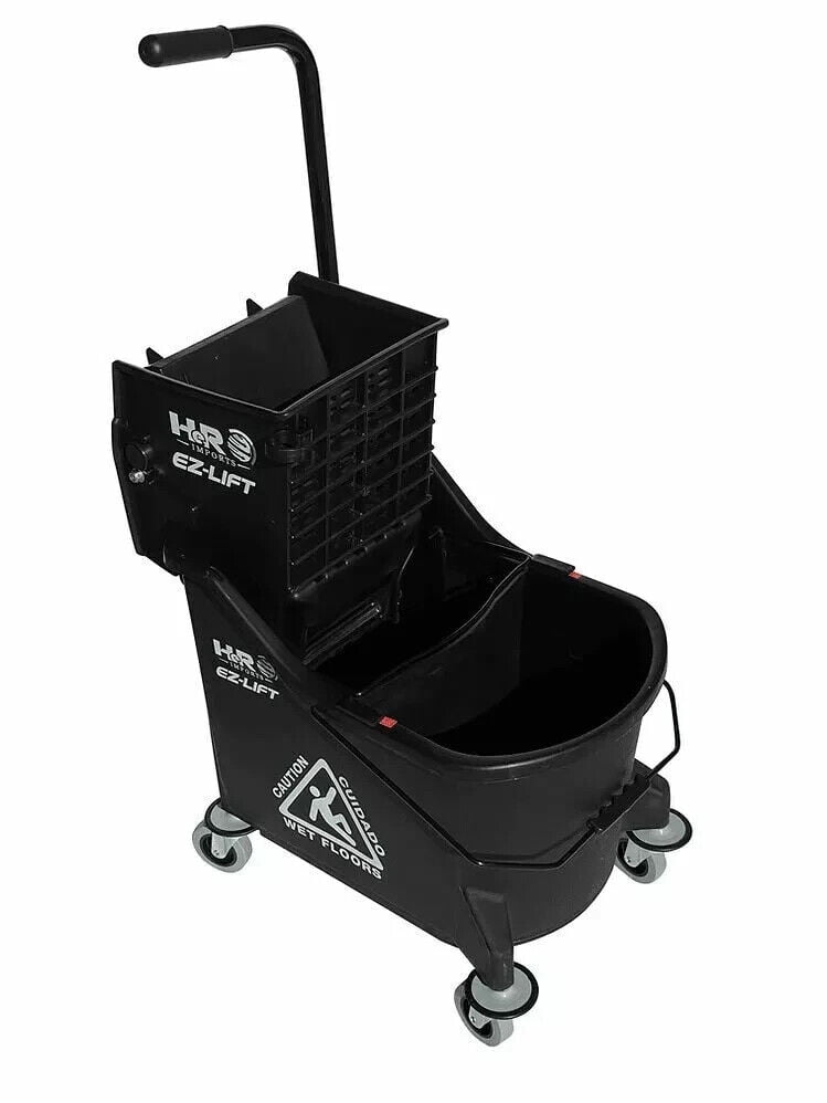 Commercial 26 Qt Mop Bucket Black Dual Chamber Metal Casters Wringer ...