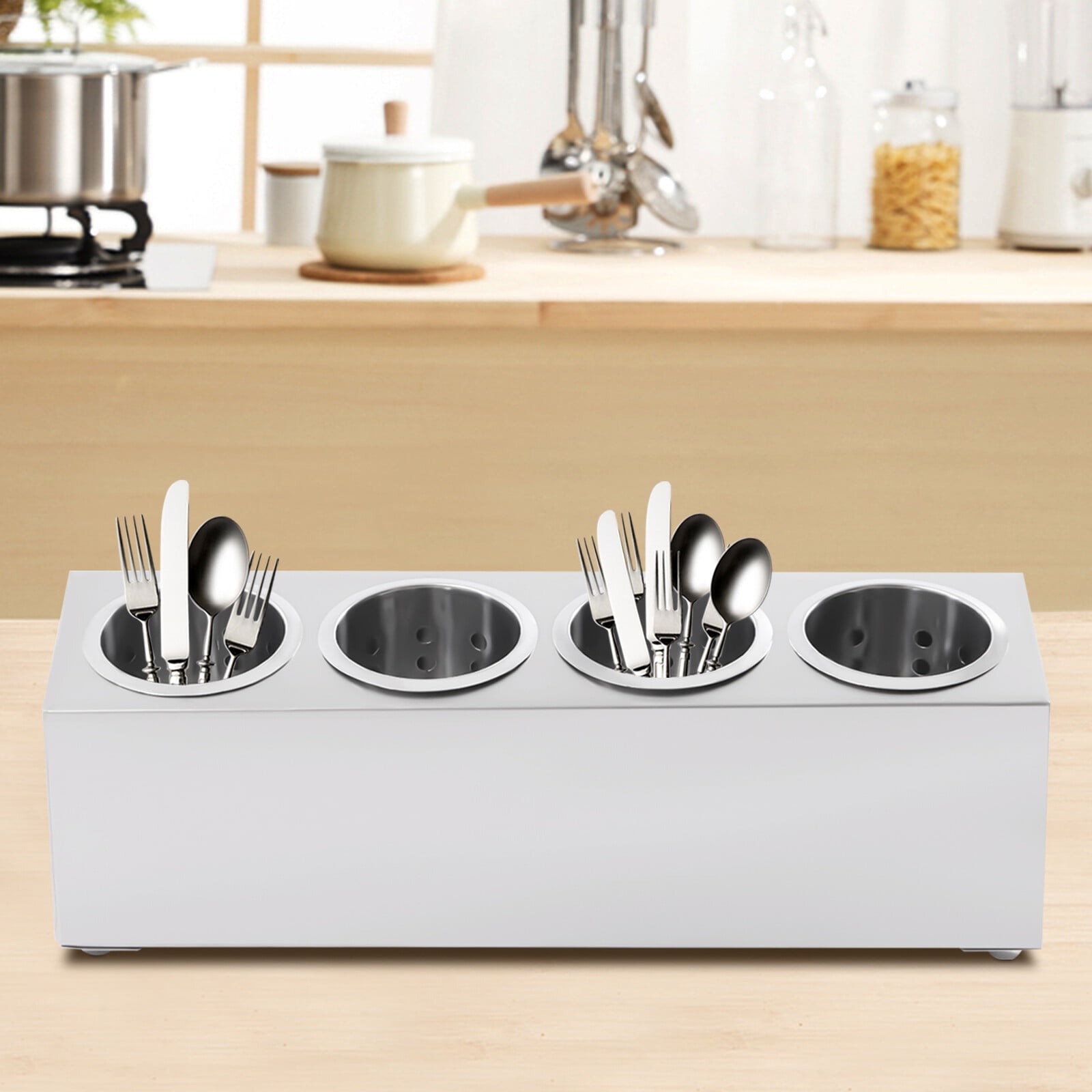 Commercial 4-Hole Stainless Steel Cylinder Flatware Silverware Utensil ...
