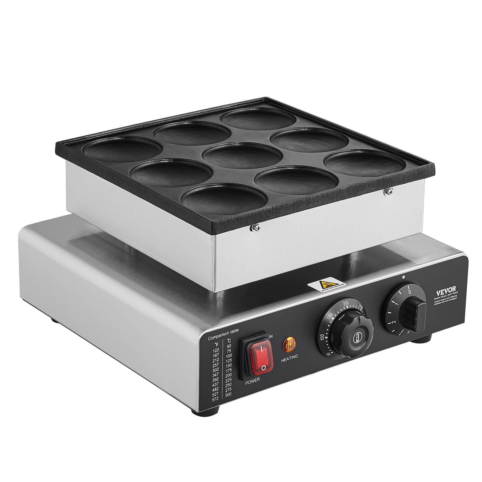 Commercial 850W Dutch Pancake Maker, 9PCS 76mm Non-Stick Dorayaki Baker ...