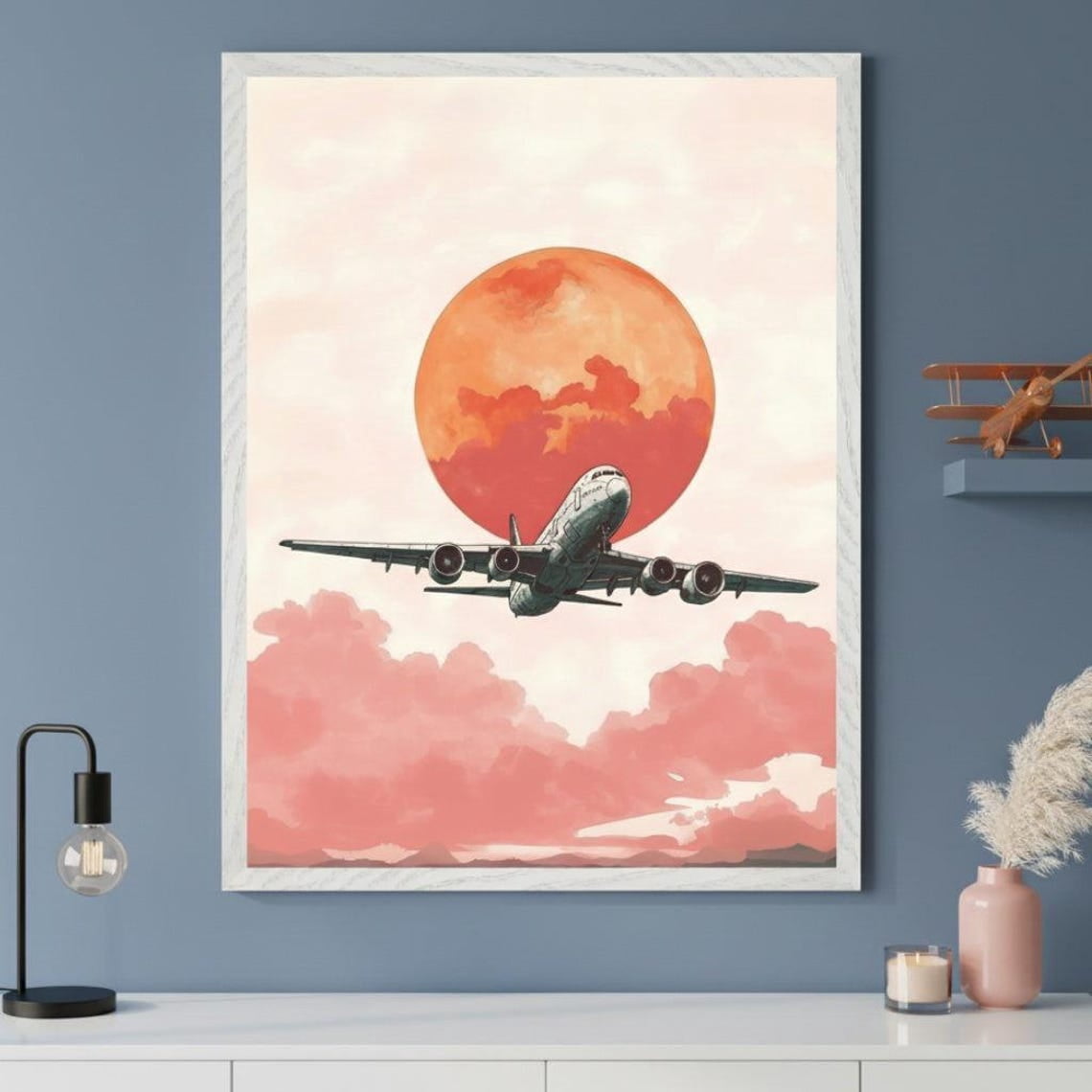 Commercial Airplane Vintage Retro Style Wall Art Aviation Nursery Decor ...
