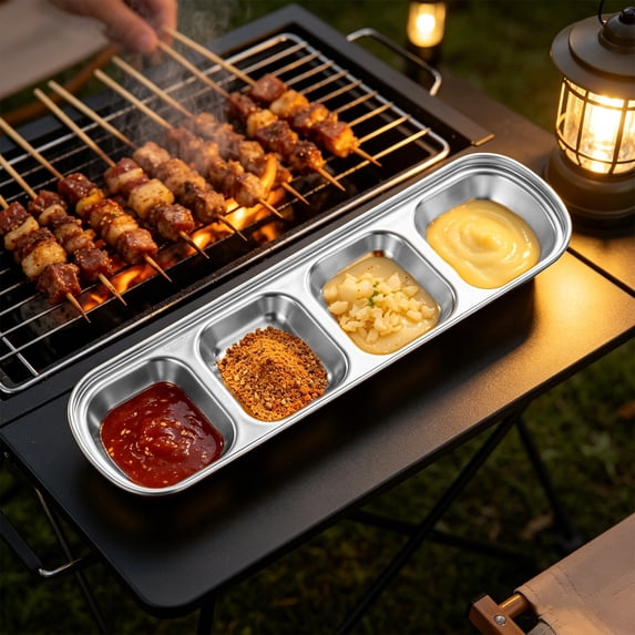 Commercial BBQ Dipping Tray, 304 Stainless Steel Korean Style Divided ...