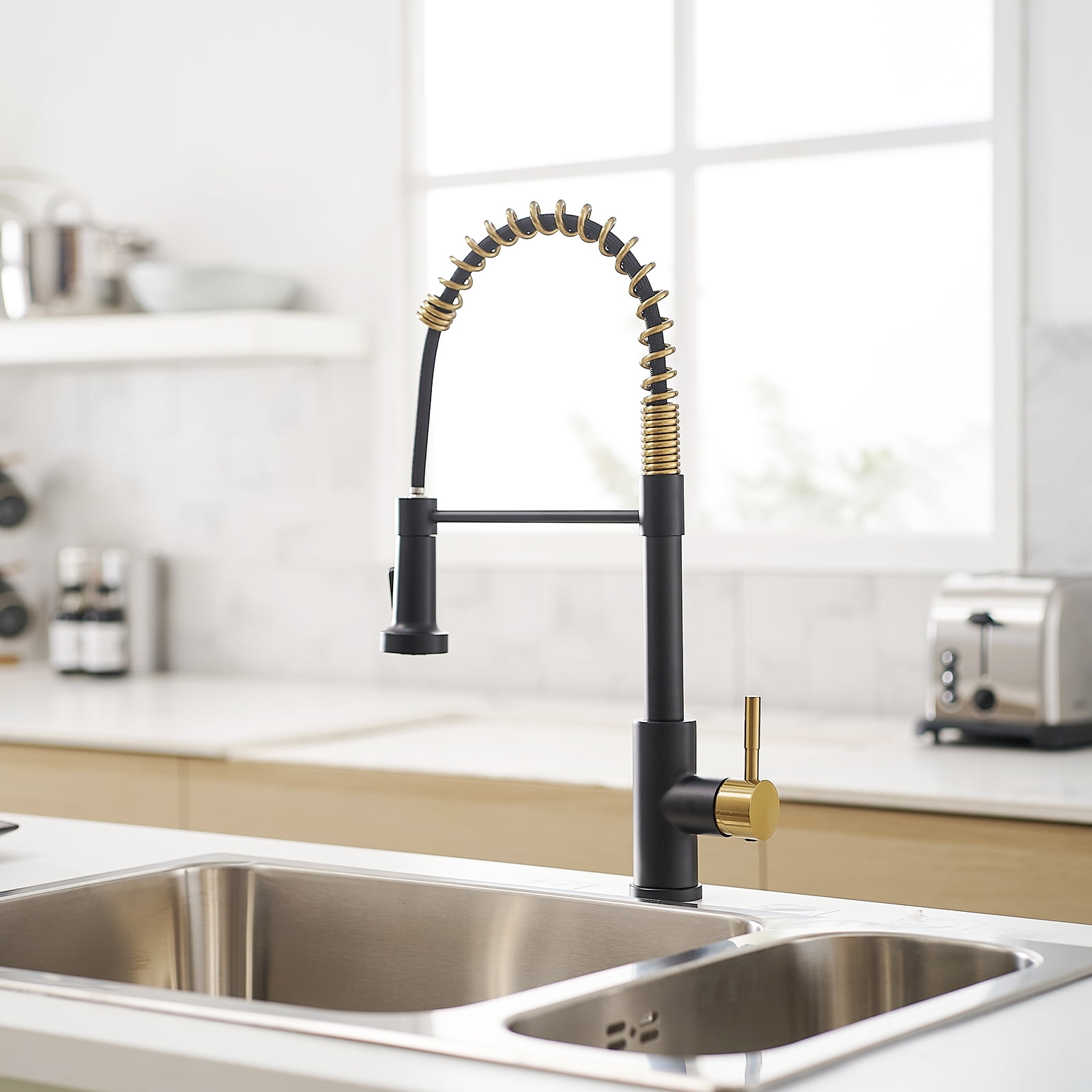Commercial Black and Nickel Gold Kitchen Faucet with Pull Out Sprayer ...