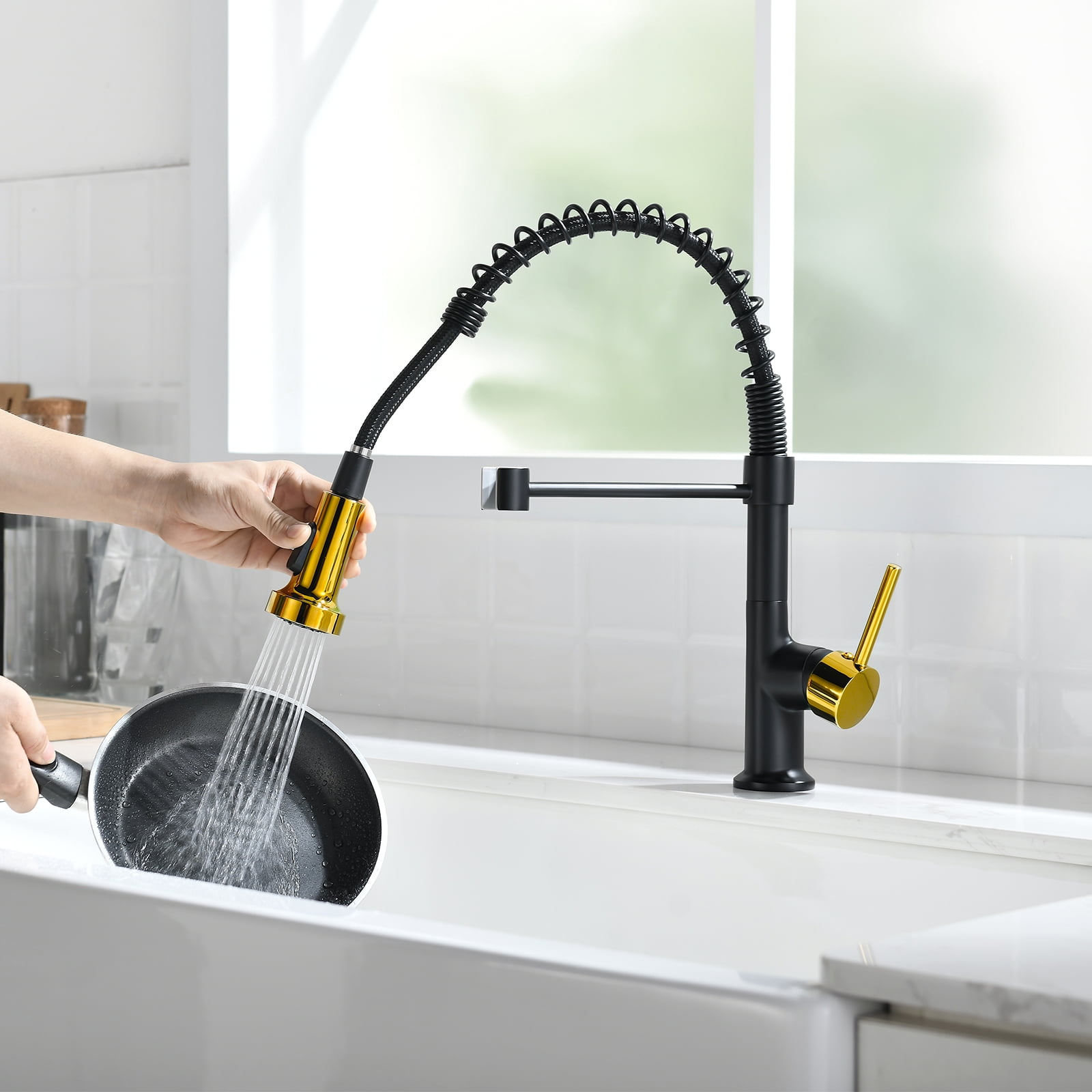 Pull Down Kitchen Faucet Commercial Black and Gold Kitchen Faucet with ...