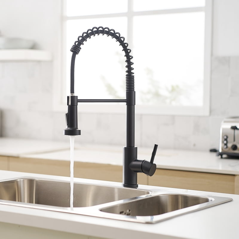 Commercial Brushed Nickel Kitchen Faucet with Pull Out Sprayer, Single ...