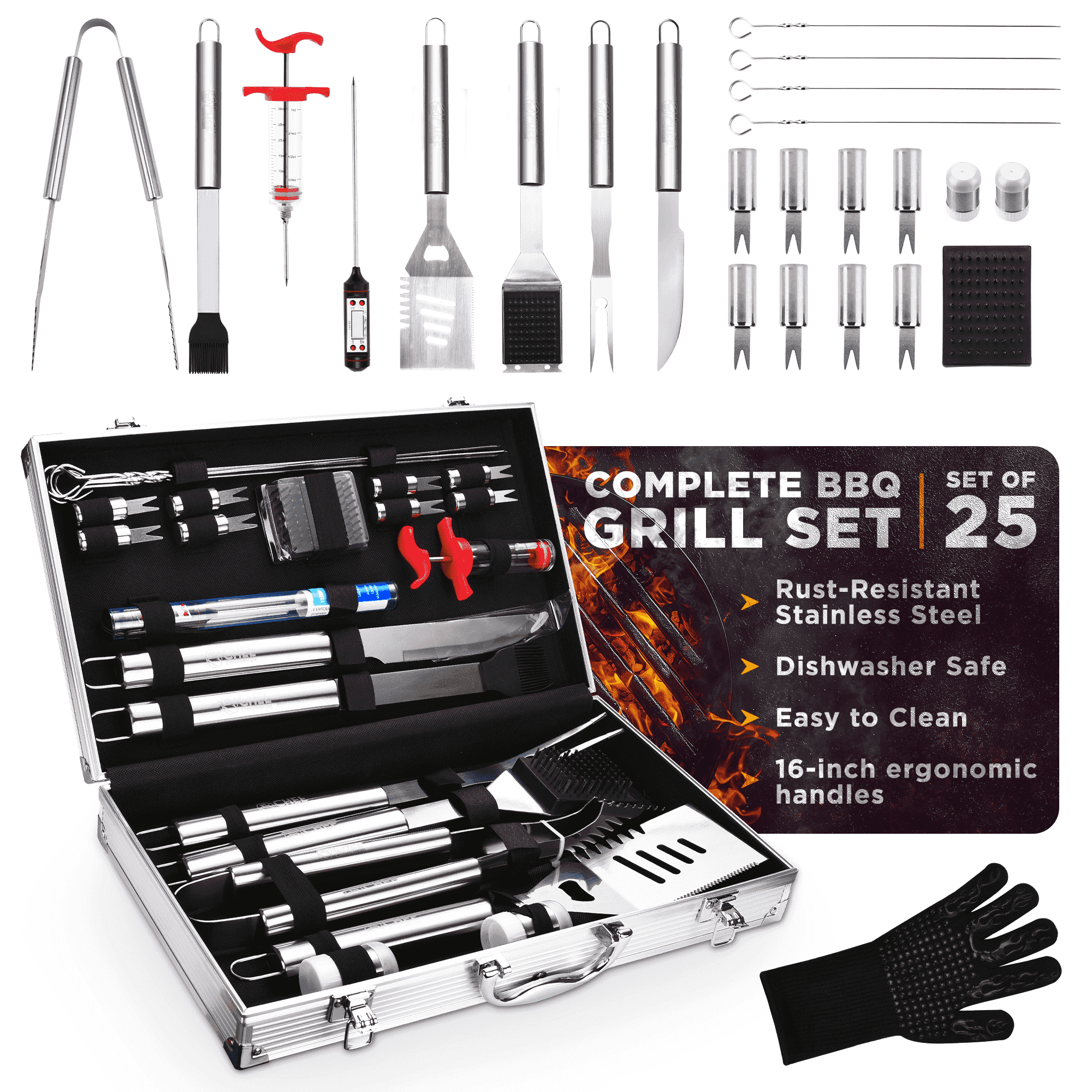 Commercial Chef 25-Piece Outdoor Grill Kit, BBQ Tools Set with ...
