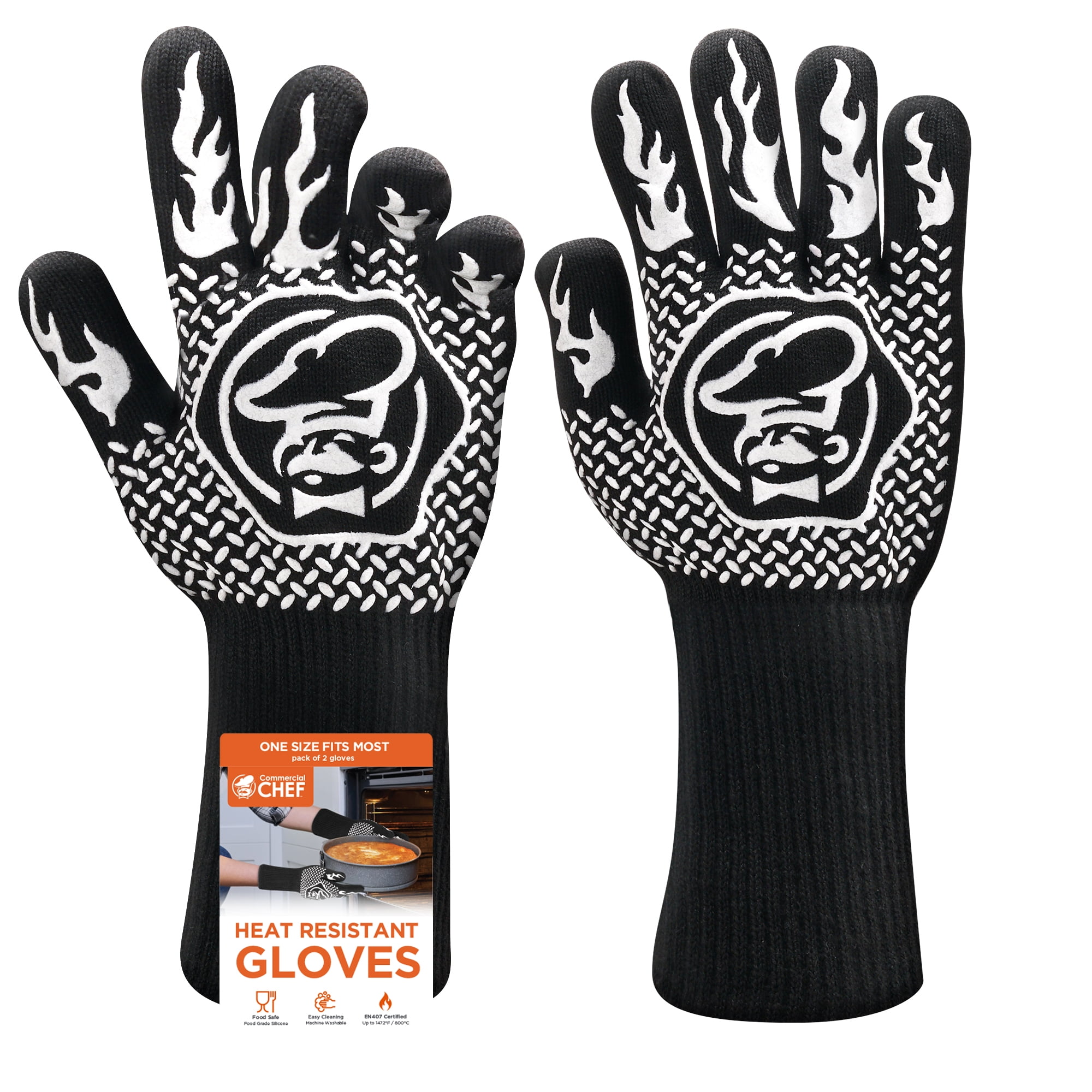 Commercial Chef Heavy Duty Oven Mittens - 1472°F Heat Resistant, Non ...
