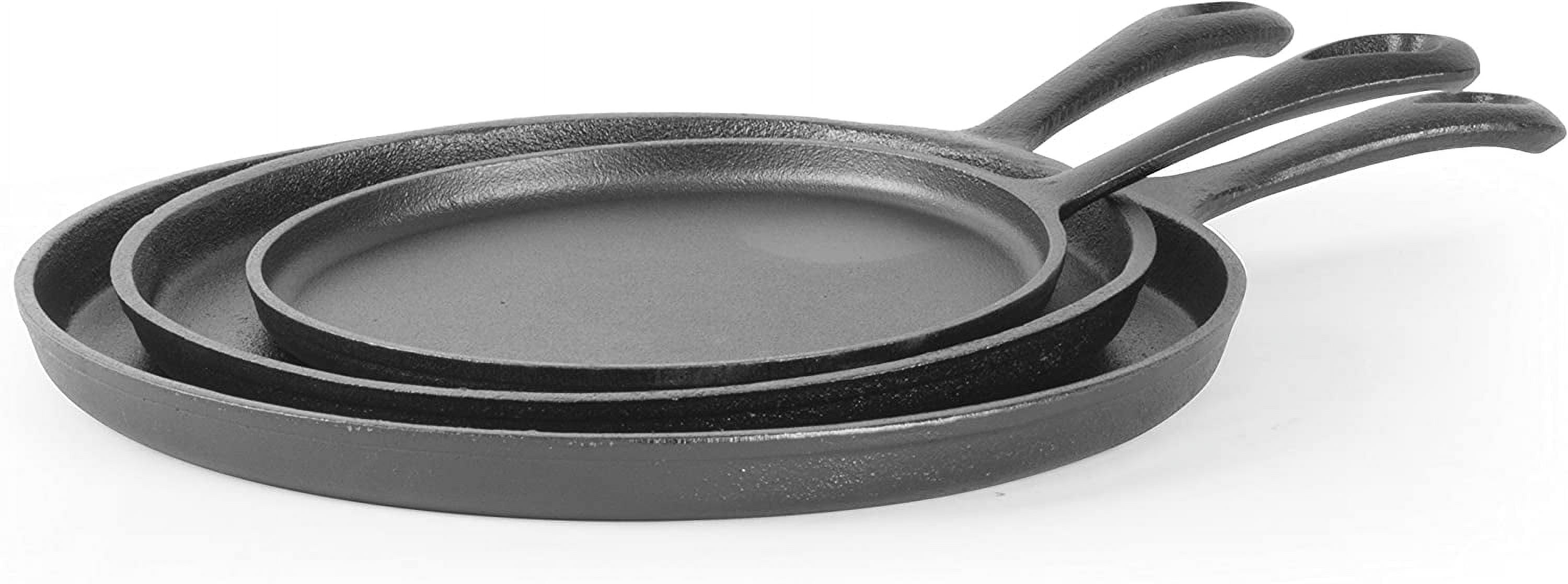 Commercial Chef Round Cast Iron Griddle Pan 3-Piece Set – 8-inch, 10 ...
