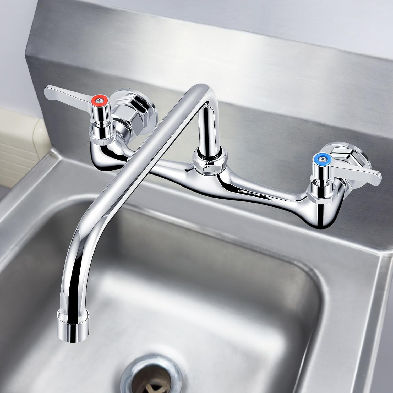 Commercial Chrome Kitchen Faucet with 12 Inch Swivel Spout, 8" Center ...