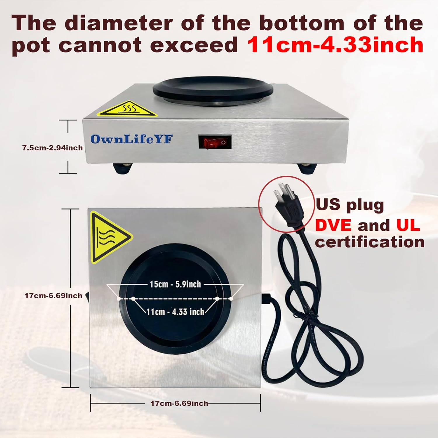 Commercial Coffee Warmer, 60W 176 ℉ Single Burner Decanter Warmer Plate ...