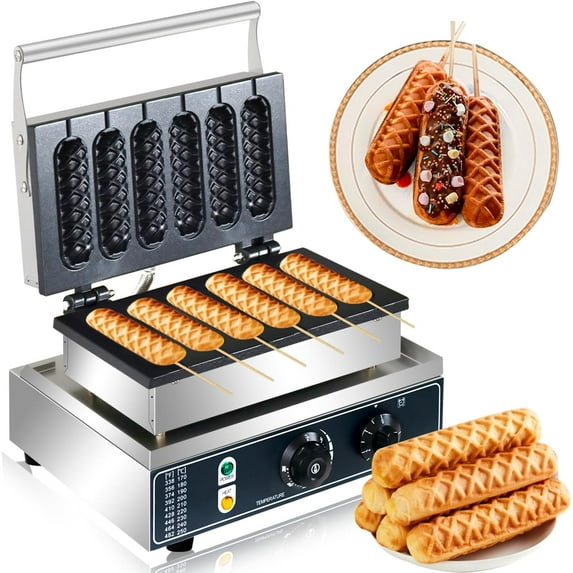 Commercial Corn Dog Waffle Maker,1600W Lolly Stick Waffle Maker,6 Slice ...