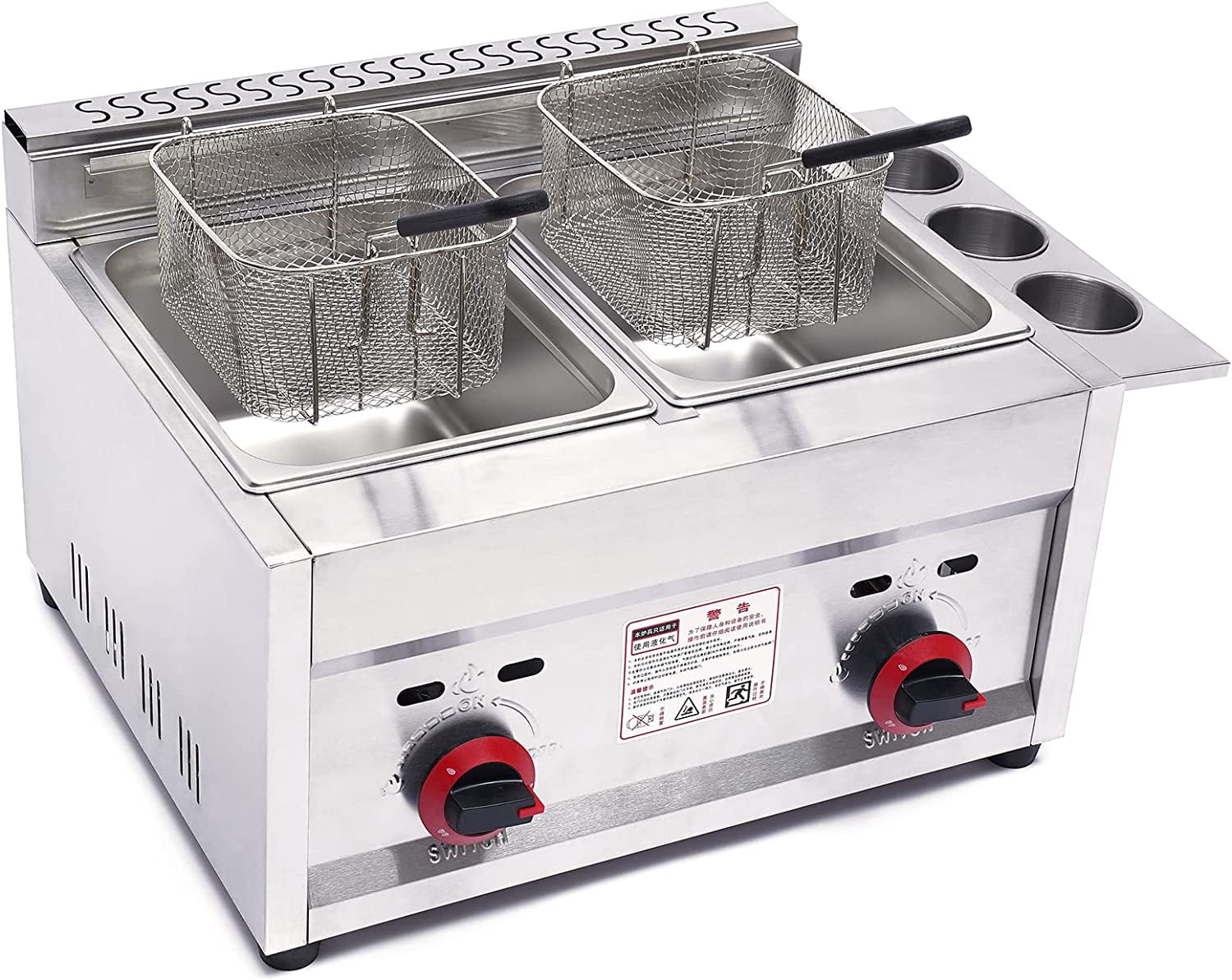 Commercial Countertop Gas Fryer Deep Fryer, 12L Petroleum Gas 2Basket ...