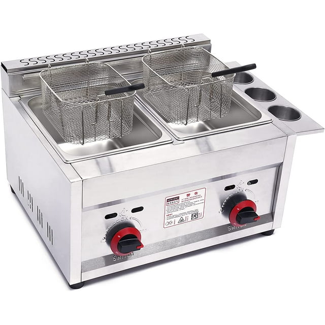 Commercial Countertop Gas Fryer Deep Fryer, 12L Petroleum Gas 2Basket ...