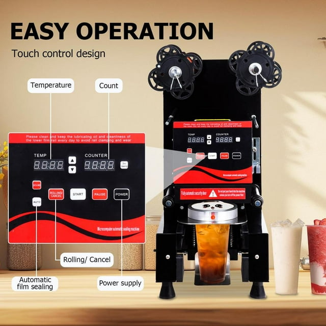 Commercial Cup Sealing Machine, 90/95mm Automatic Sealer with LED Panel ...