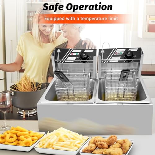 Commercial Deep Fryer - 22.8 QT Electric Deep Fryers Double Tank with ...