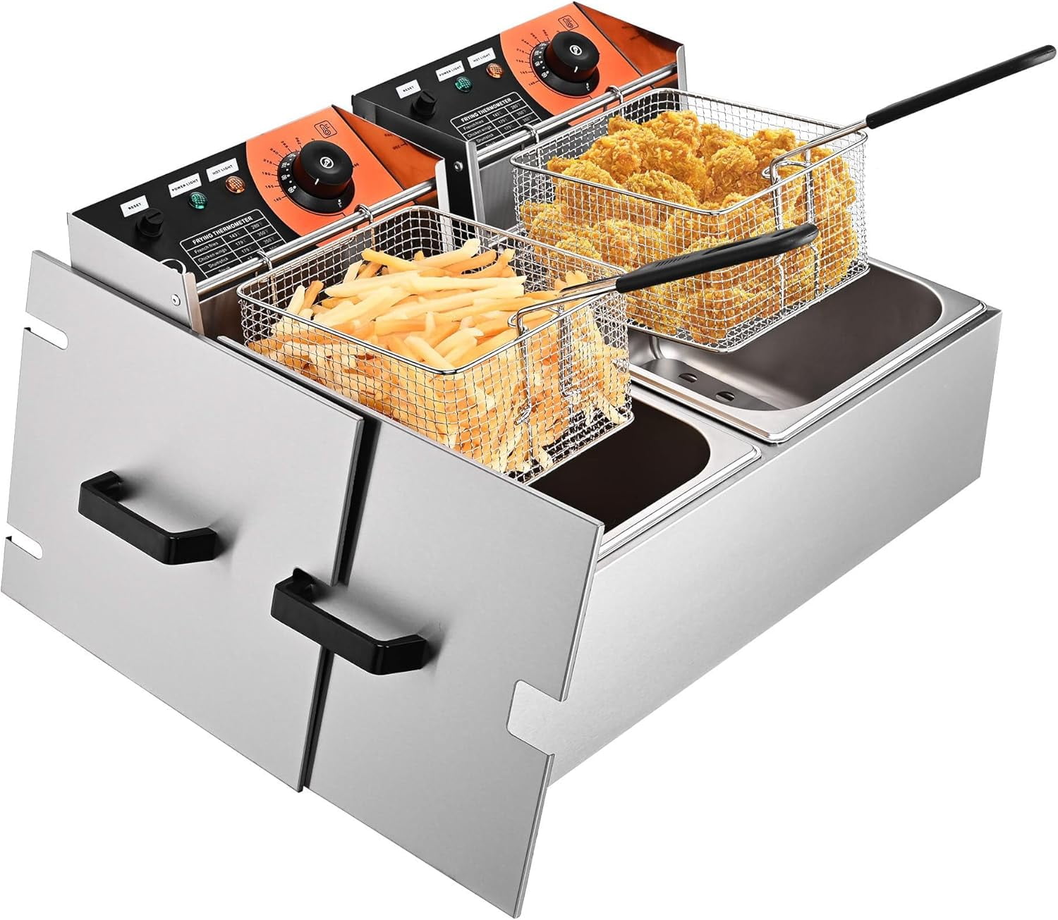 Commercial Deep Fryer 24L 5000W with Dual Tank Baskets Stainless Steel ...