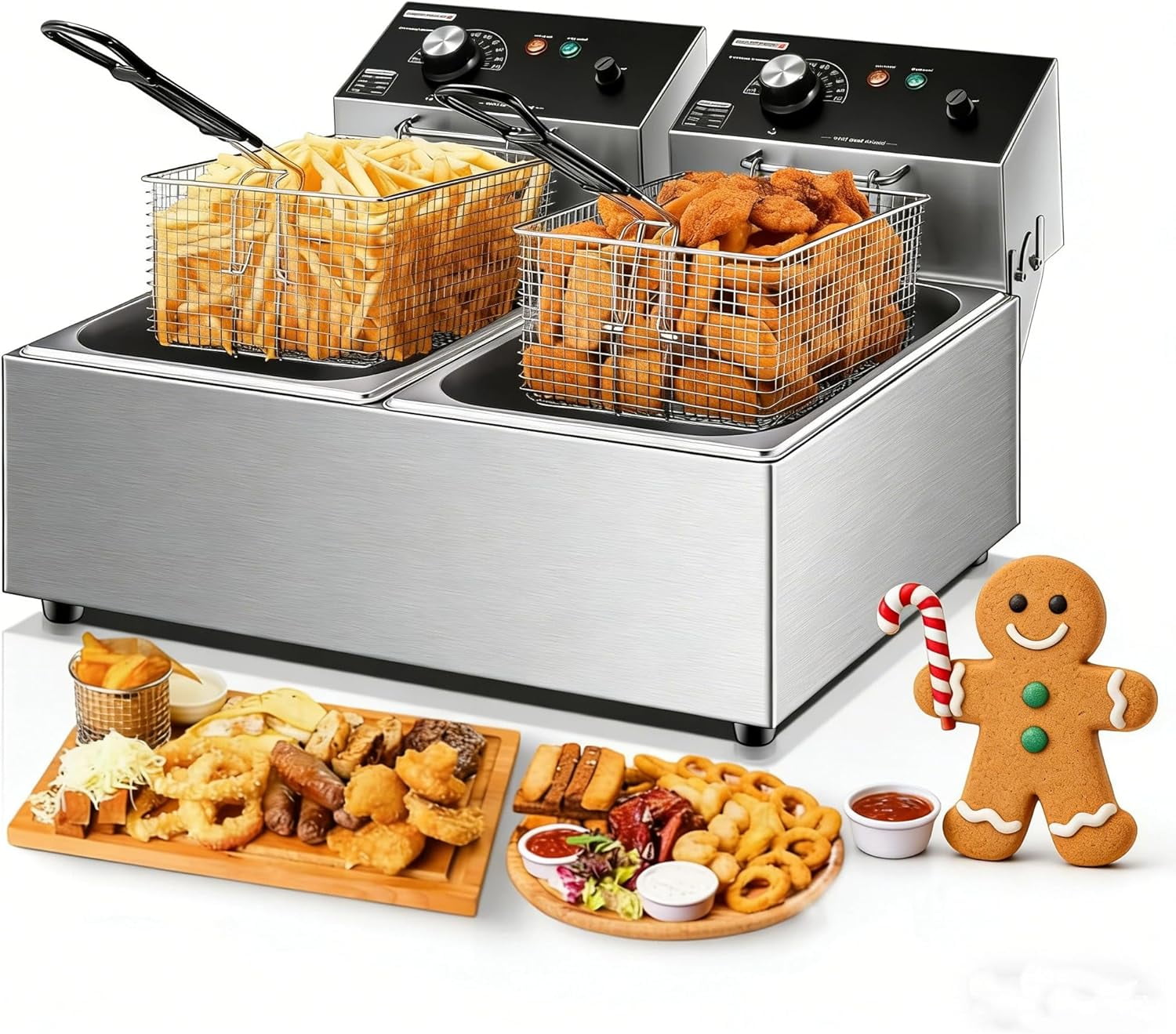 Commercial Deep Fryer with Basket, 3400W 20.7Qt Dual Tank Deep Fryer ...