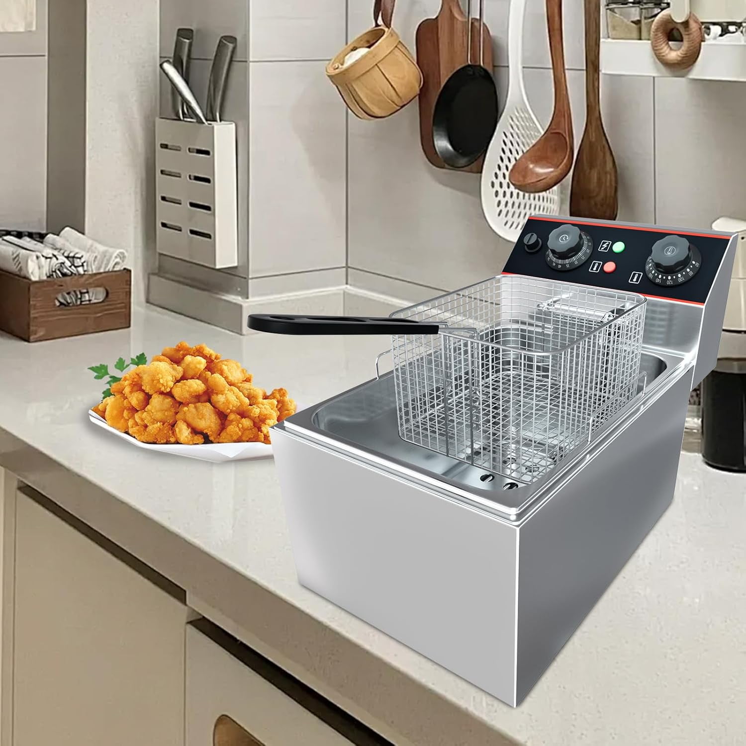 Commercial Deep Fryer, Electric Deep Fryer with Single Basket and Lid ...