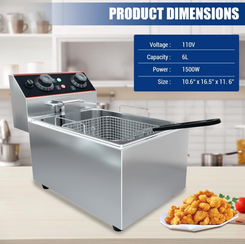 Commercial Deep Fryer with Single/Double Basket, Stainless Steel ...
