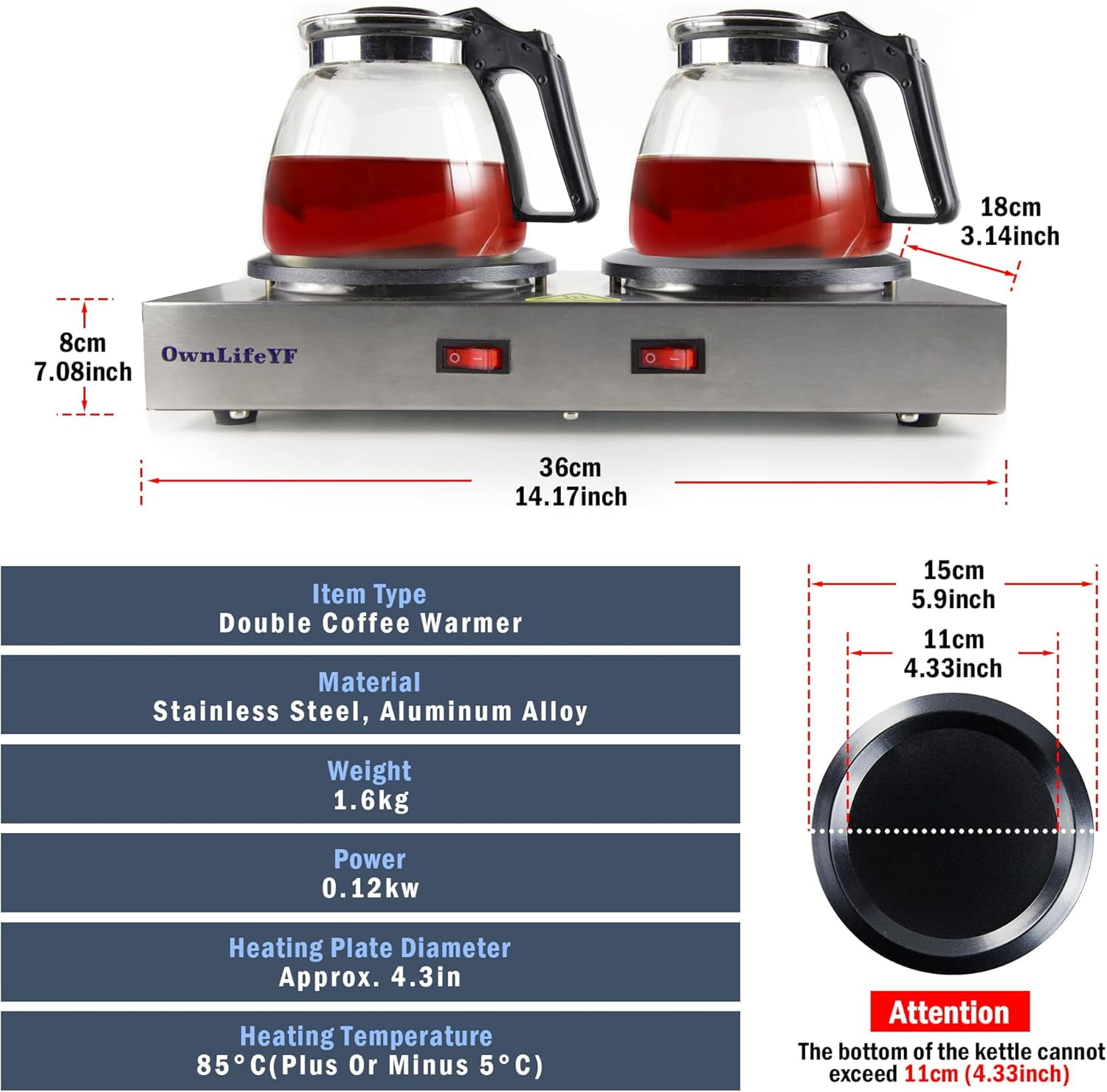 Commercial Double Coffee Carafe Warmer, Stainless Steel, 2 Burners ...