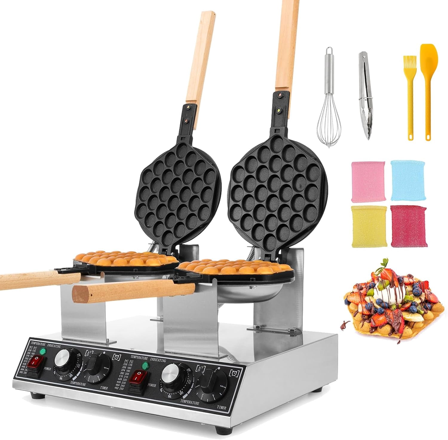 Commercial Double-head Egg Puff Waffle Maker 1400W & 1400W Non-stick ...