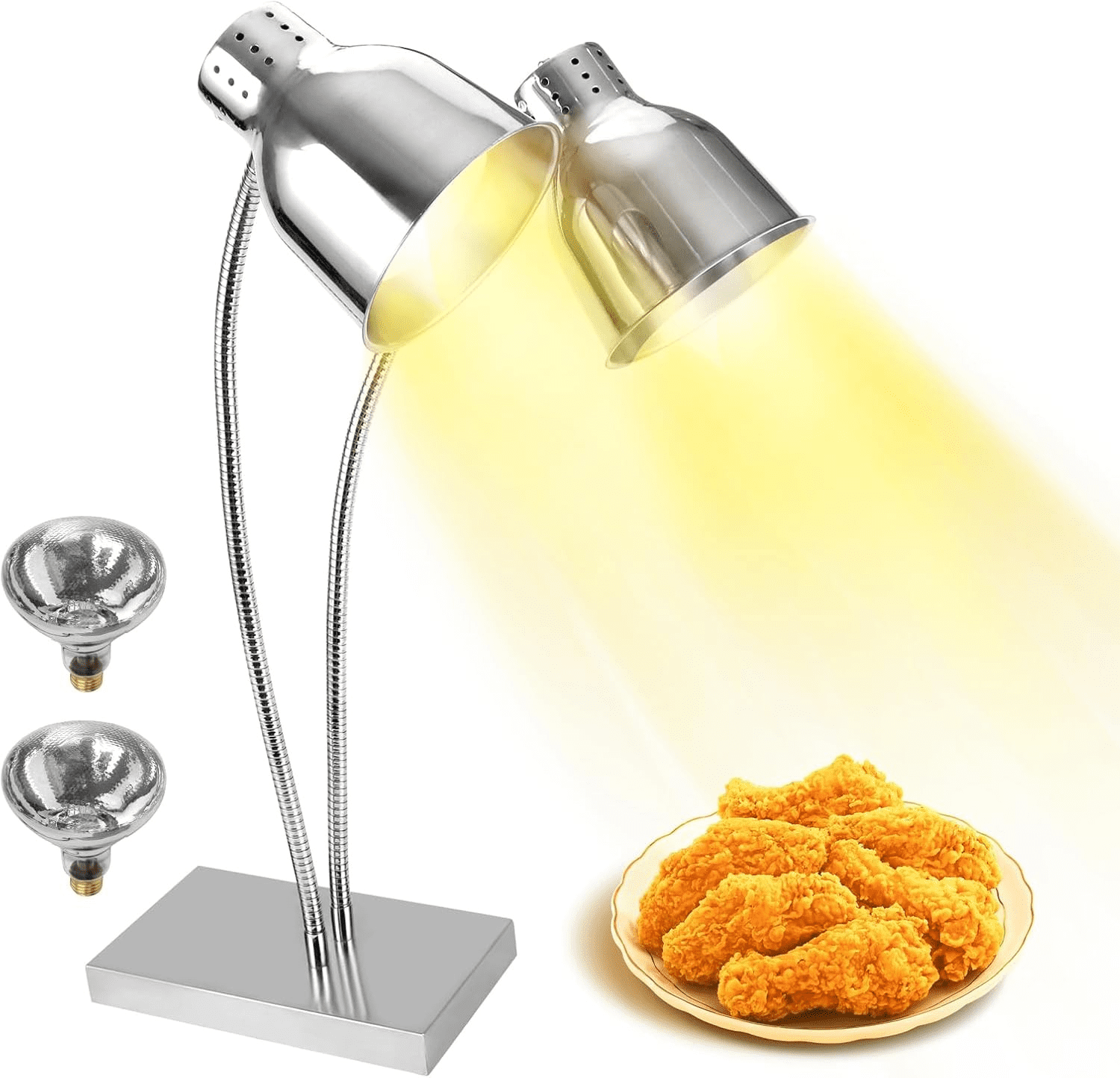 Commercial Dual Bulb Food Heat Lamp, Adjustable Stainless Steel Warmer ...