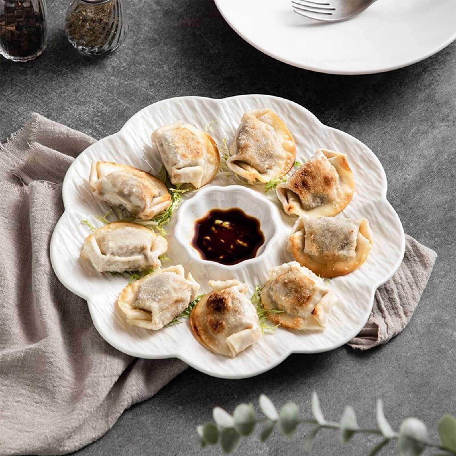 Commercial Dumpling Plates with Sauce Compartments | 9.25x9.25 Inch ...