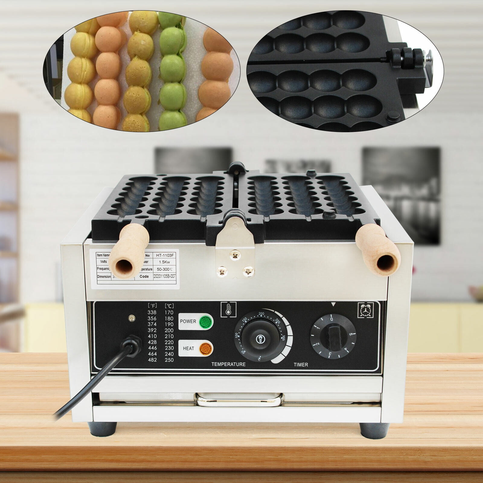 Commercial Electric 42pcs Donut Ball Waffle Maker Steel Baker Machine ...