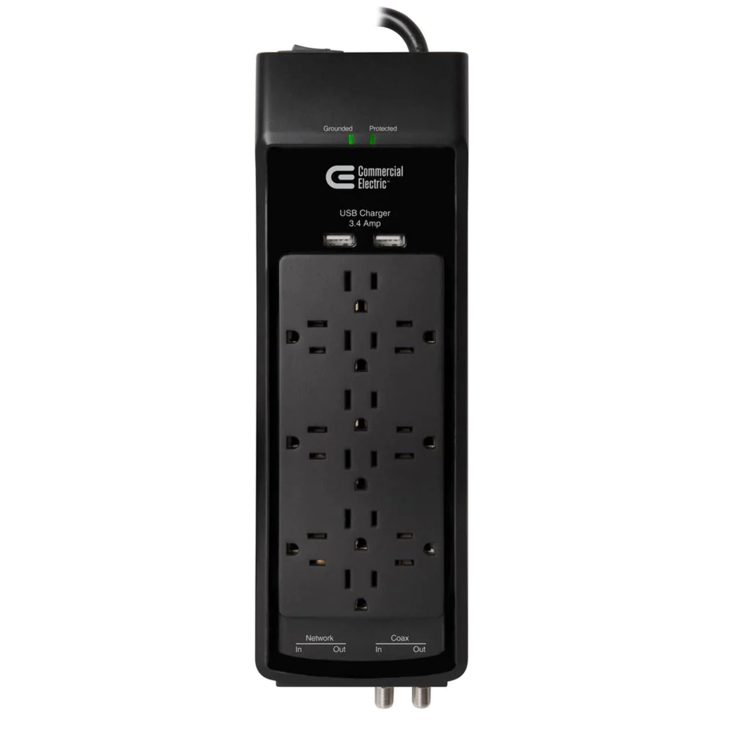 Commercial Electric 6 Ft. 12-Outlet Surge Protector with Coax and USB ...