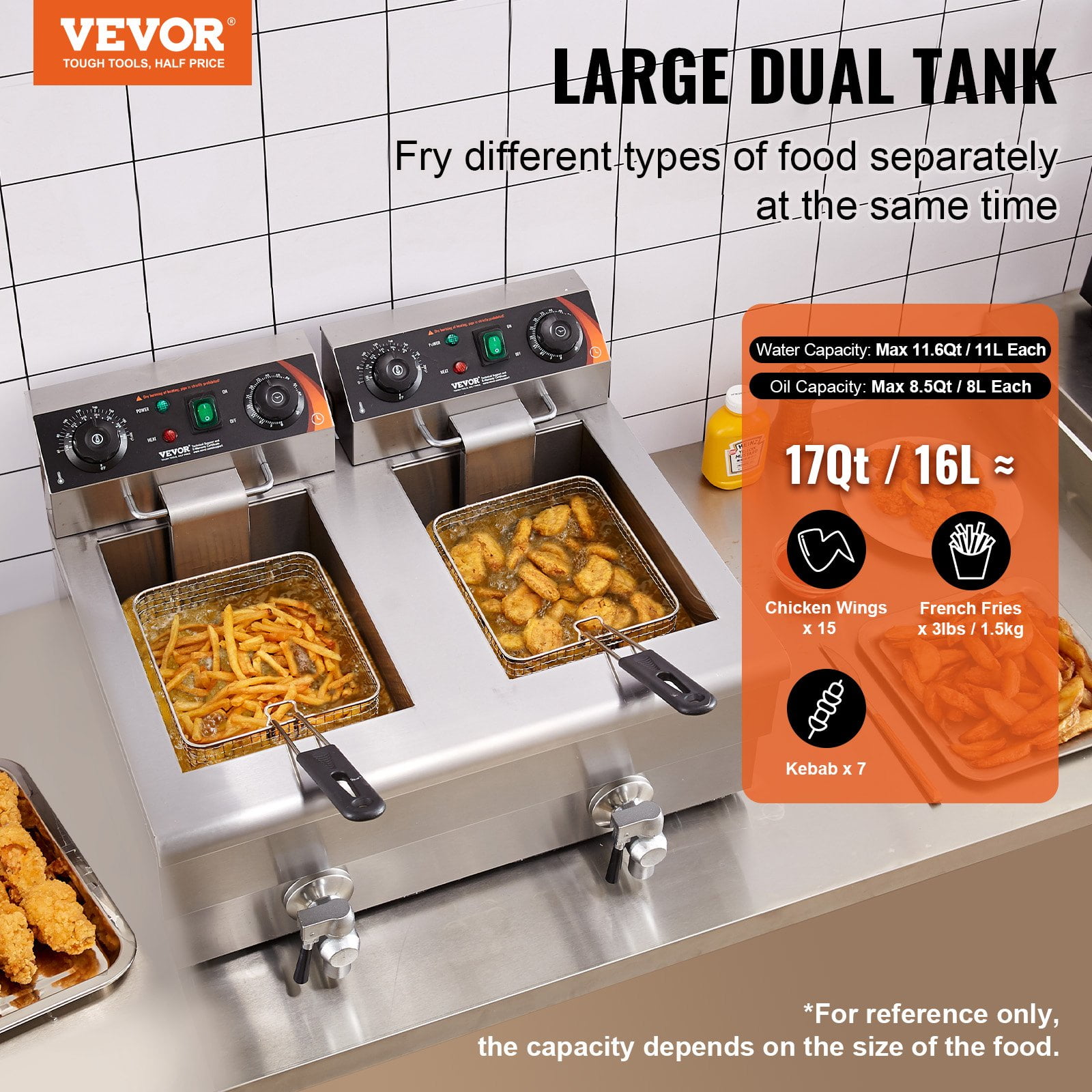 Commercial Electric Deep Fryer Countertop Deep Fryer with Dual Tanks ...