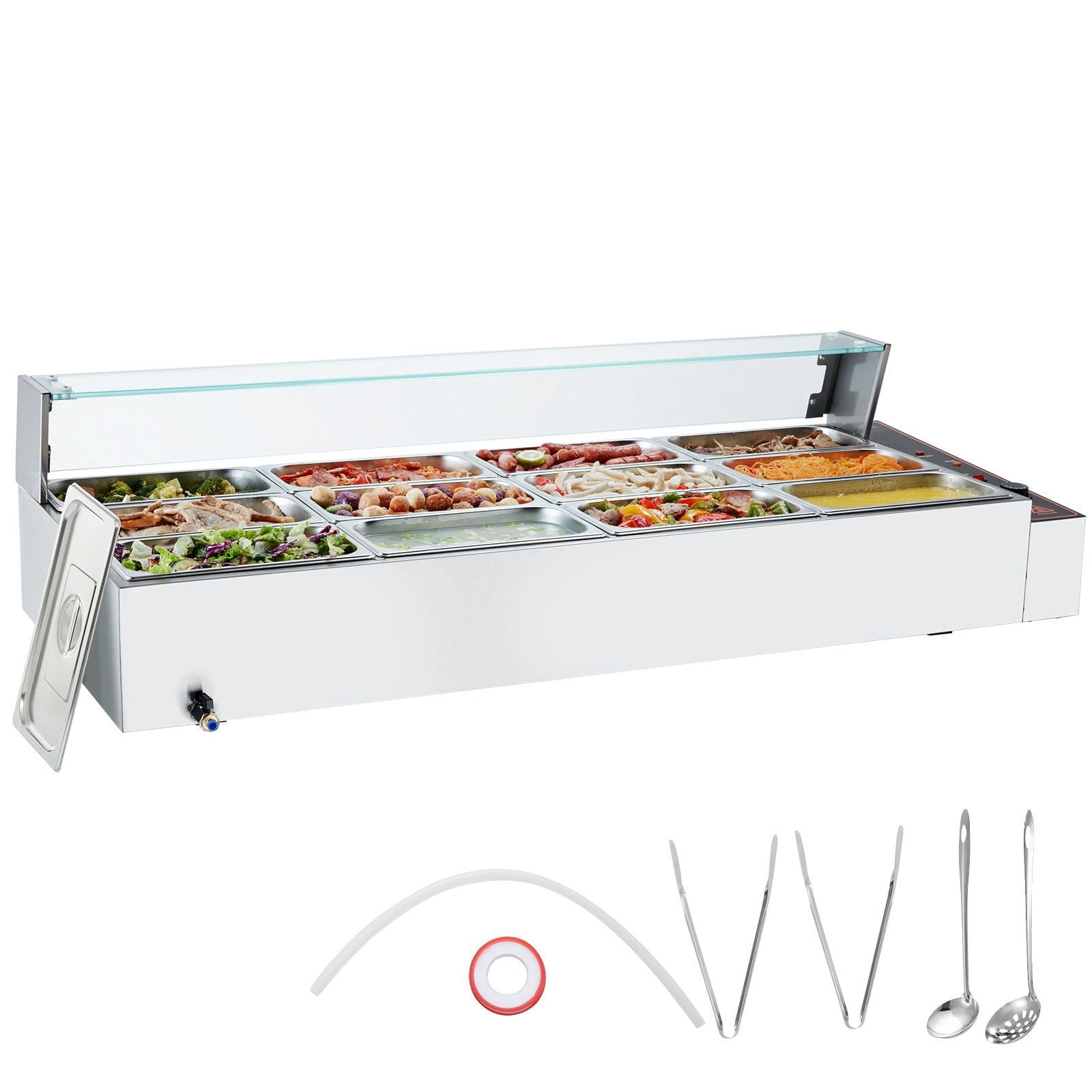 Commercial Electric Food Warmer Countertop Buffet 12*5Qt with Glass ...