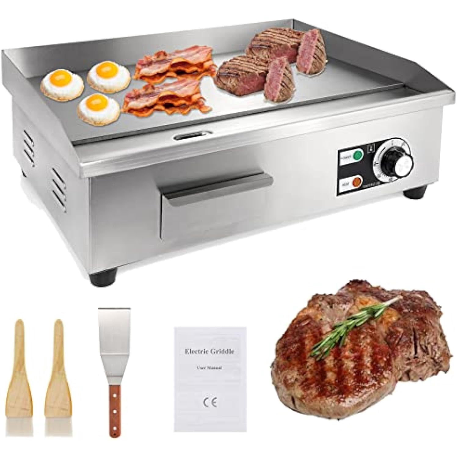 Commercial Electric Griddle 22”, 3000W Electric Flat Top Griddle Grill ...