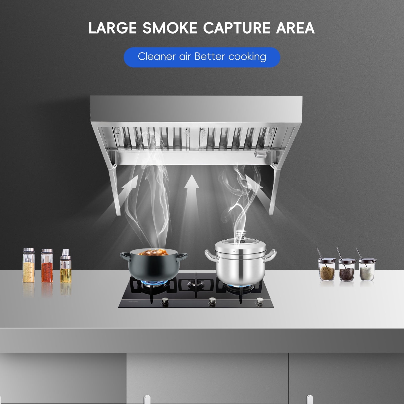 Commercial Exhaust Hood 6FT Rust Resistant Vent Hood 201 Stainless ...