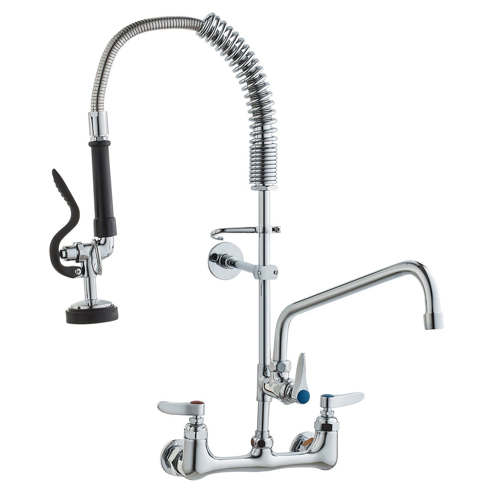 Commercial Faucet with Pre-Rinse Sprayer, Wall Mount Kitchen Sink ...