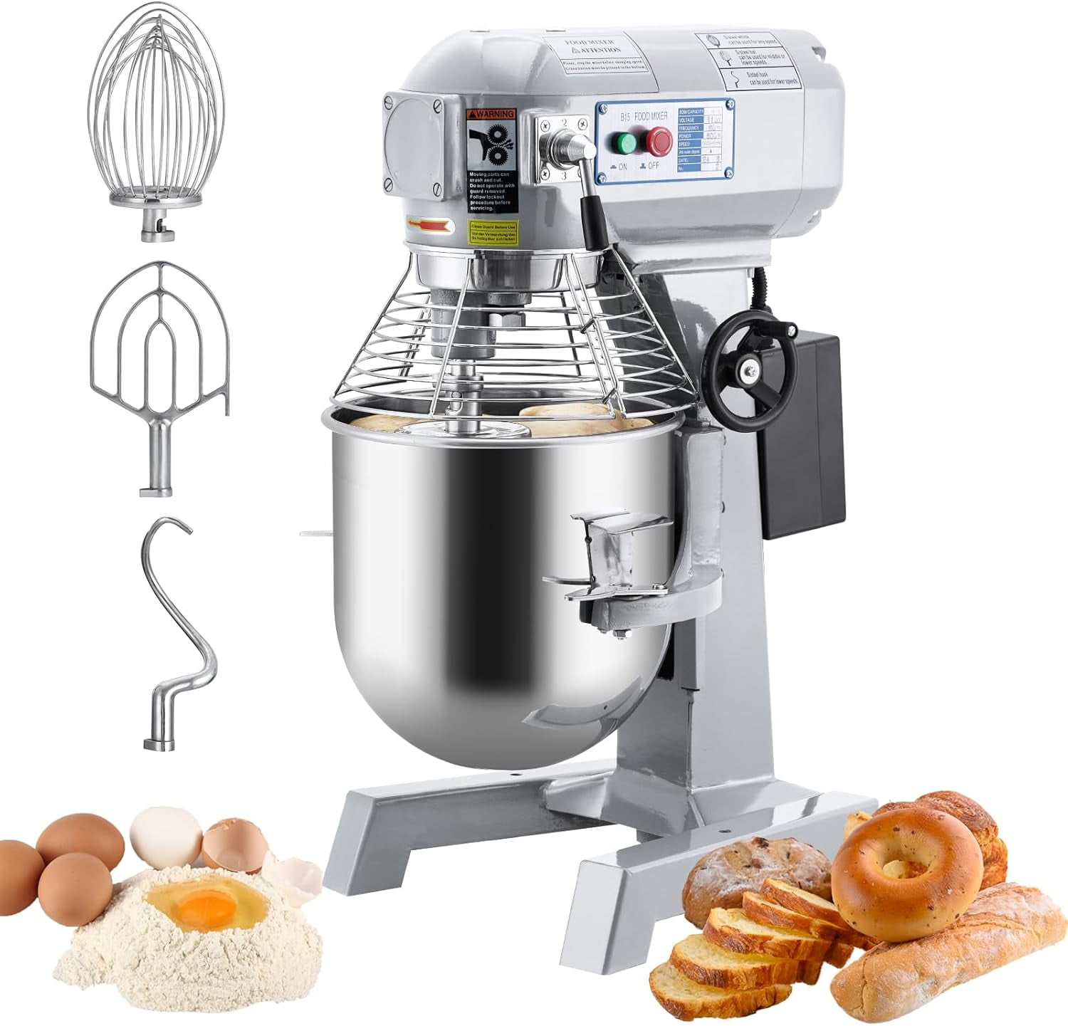 Commercial Food Mixer,30Qt Capacity with 3-Speed Adjustable,1100W Stainless Steel Bowl,Electric ...