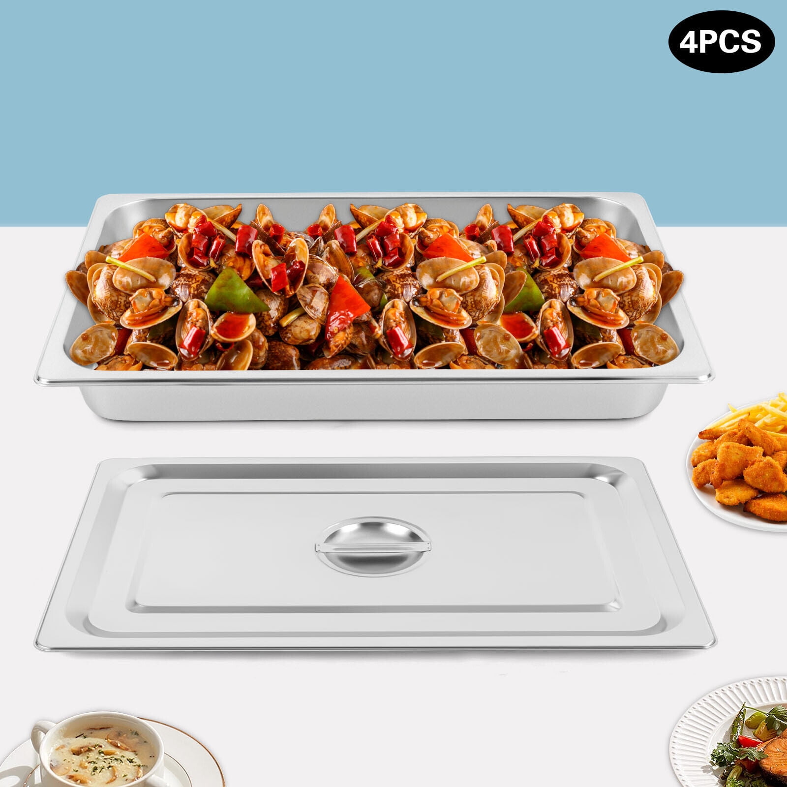 Commercial Food Pan 4 Pack Stainless Steel Hotel Pans Steam Table Pans ...