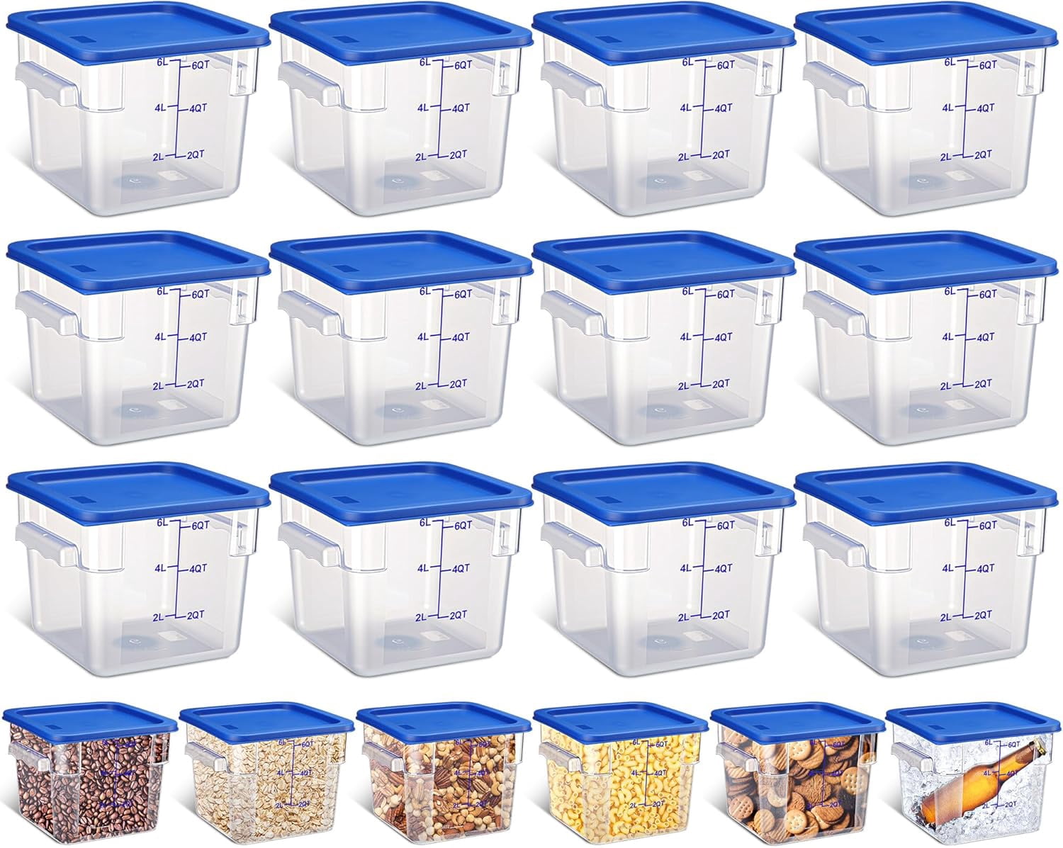 Commercial Food Storage Containers with Blue Lids, Square Airtight ...