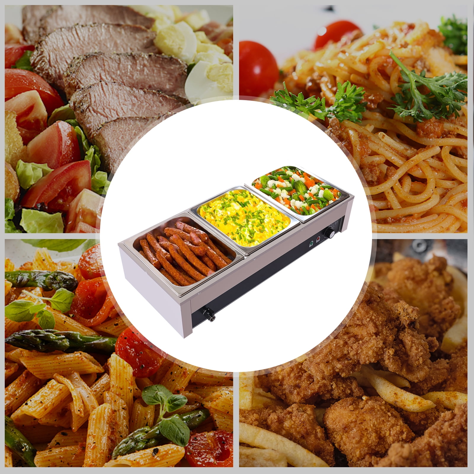 Commercial Food Warmer, 3-Pan Stainless Steel Buffet Heater, Adjustable ...