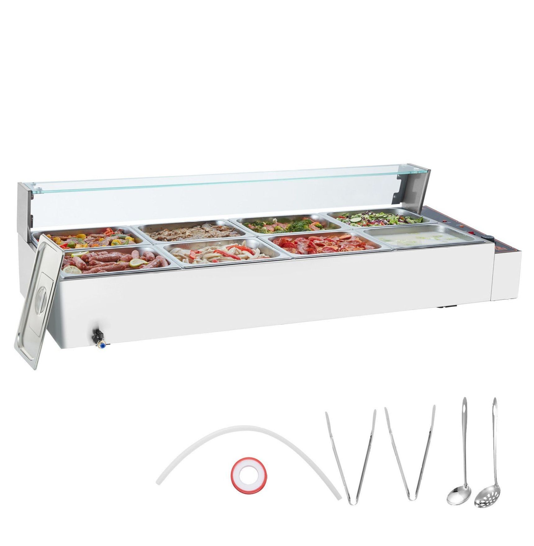 Commercial Food Warmer 8x8Qt with Glass Shield, Stainless Steel Buffet ...