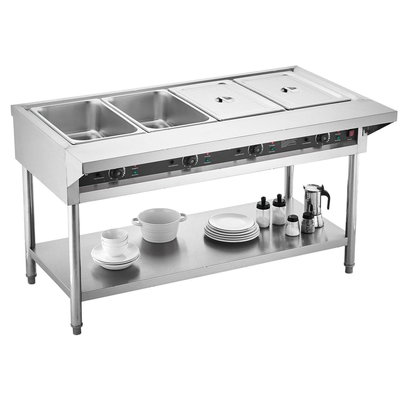 Commercial Food Warmer Steam Table, 4-Pan Stainless Steel Buffet Server ...