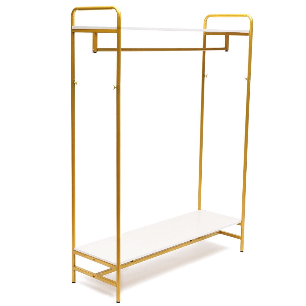 Commercial Garment Rack Metal Rolling Clothing Shelf Retail Store Gold ...