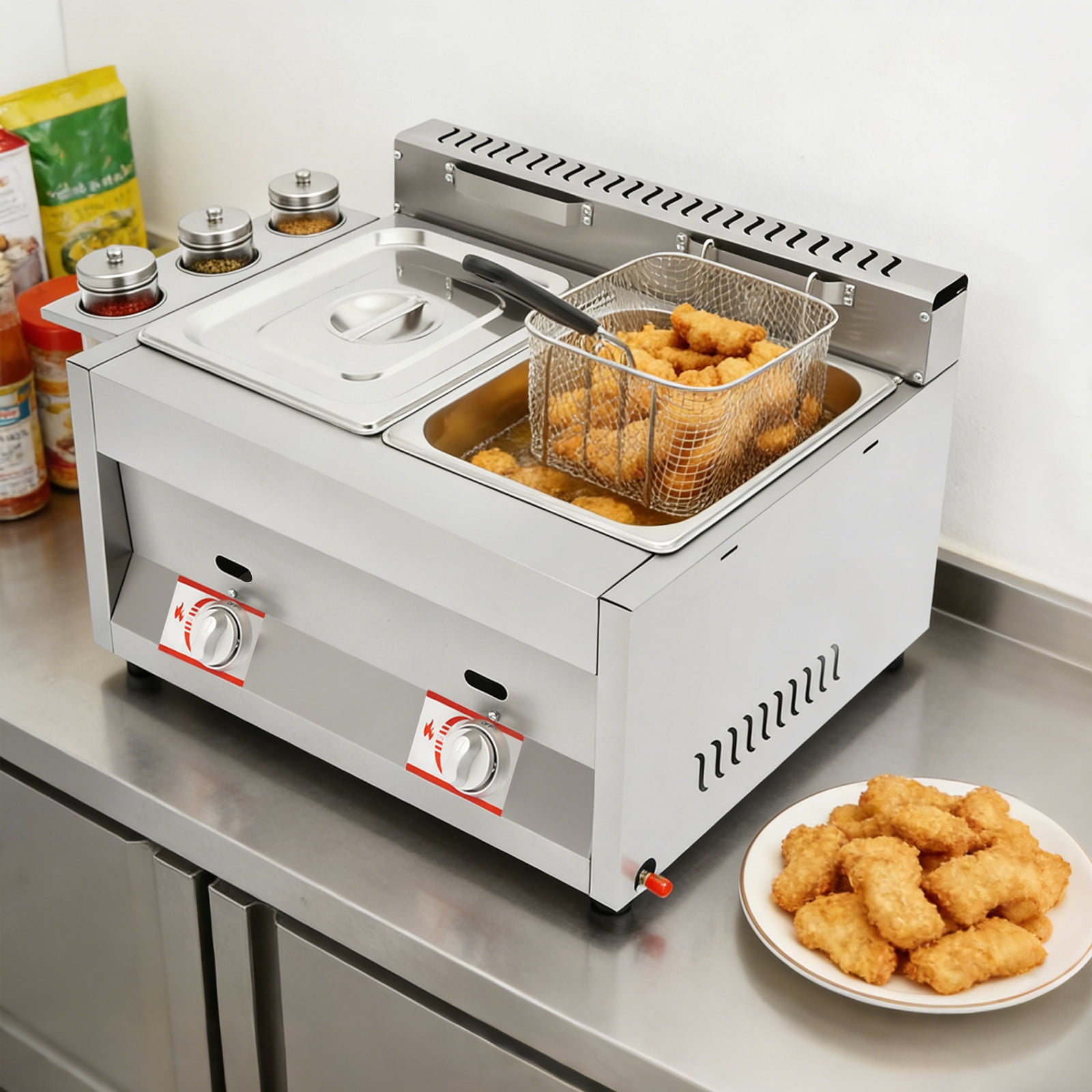 Commercial Gas Deep Fryer 2 X 6.34Qt Dual Tank LPG Countertop Fryer ...