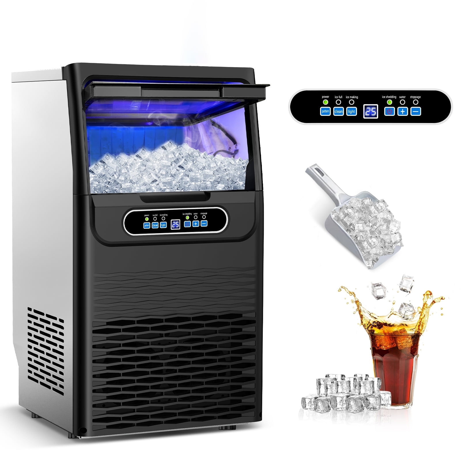 Commercial Gourmet Ice Maker,66LBS/24H Spray Ice Machine with 22Lbs ...