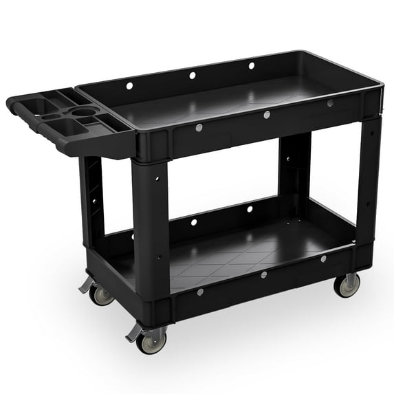 Commercial Grade 2 Shelf Utility Cart with Wheels, Heavy Duty Rolling ...