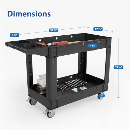 Commercial Grade 2 Shelf Utility Cart with Wheels - Rolling Tool ...