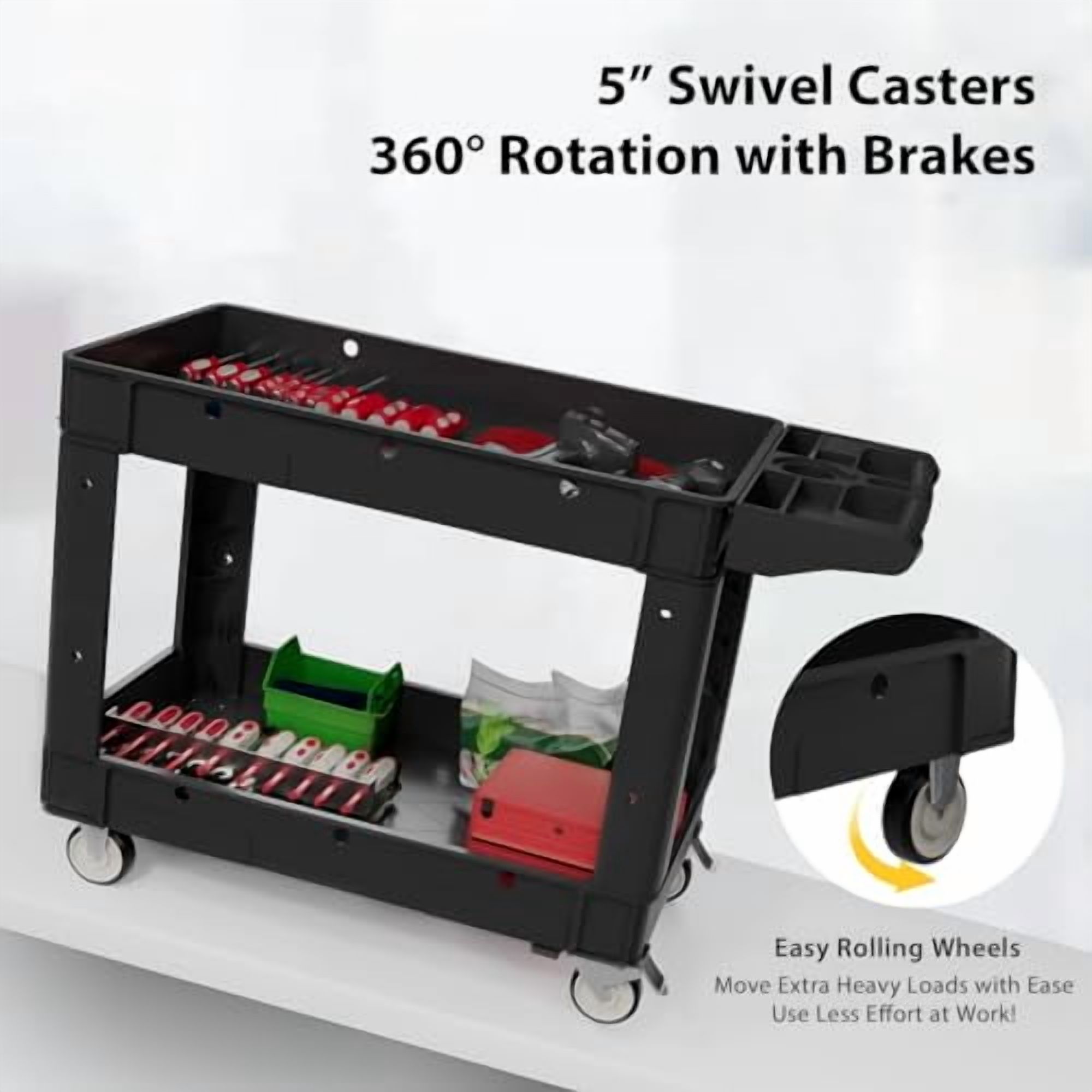 Commercial Grade 2 Shelf Utility Cart with Wheels - Rolling Tool ...