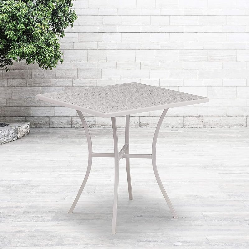 Commercial Grade 28" Square Light Gray Indoor-Outdoor Steel Patio Table ...